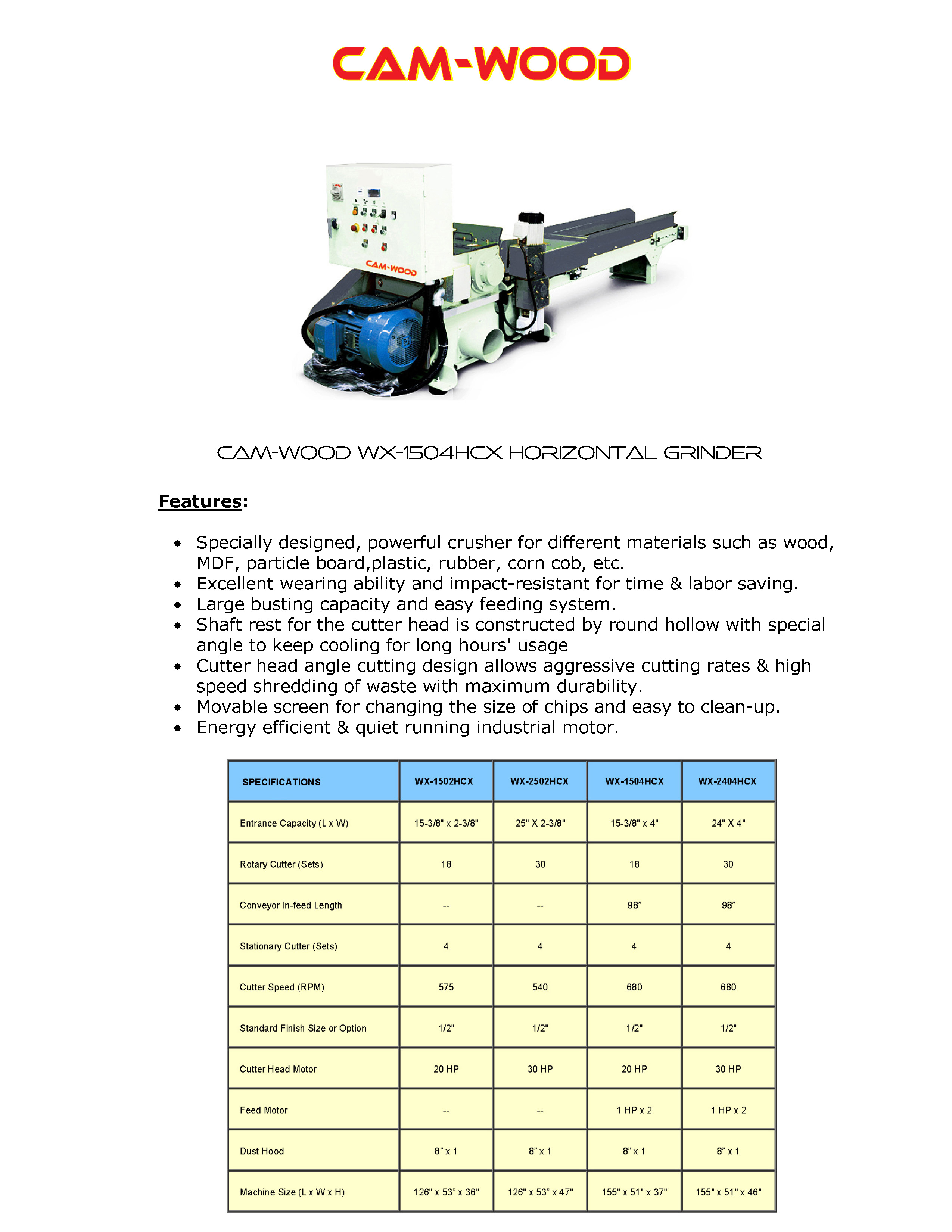 Literature CAM-WOOD WX-1504HCX